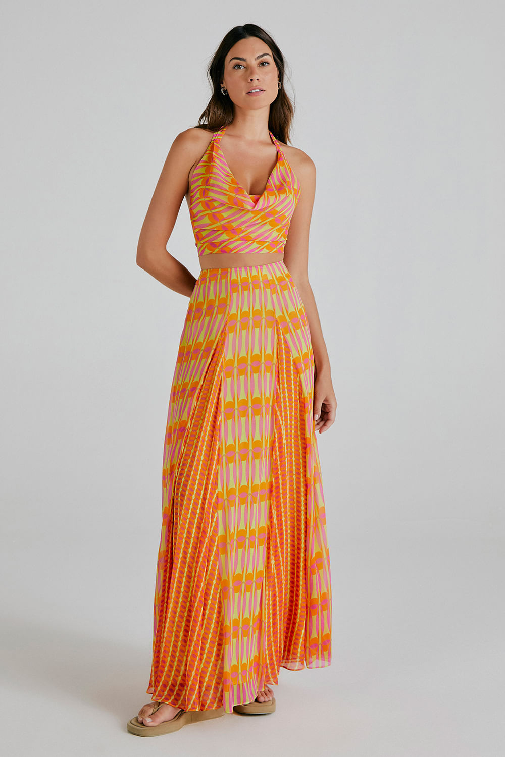 Saia Seda Aruba - Estampa Geo Apricot